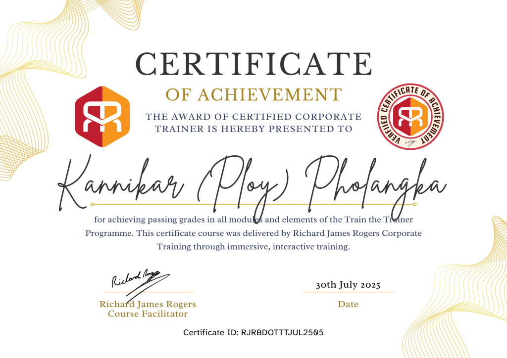 Verified Certificate: Kannikar Pholangka, Certified Corporate Trainer ...
